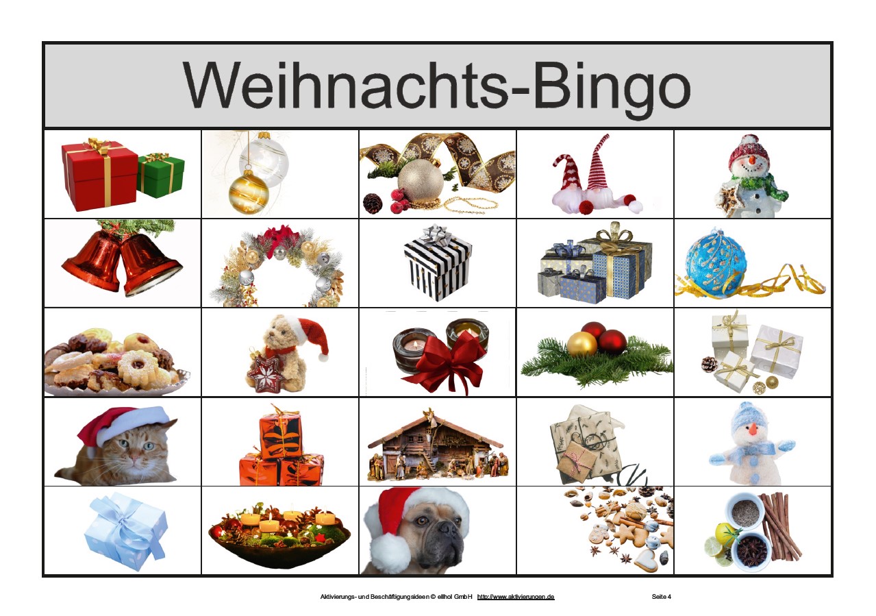 Ergänzung mit 10 zusätzlichen Spielscheinen Bilderbingo Weihnachten